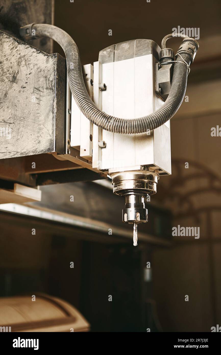 Machine tool in wood factory with drilling cnc machines. Computer numerical control Stock Photo ...