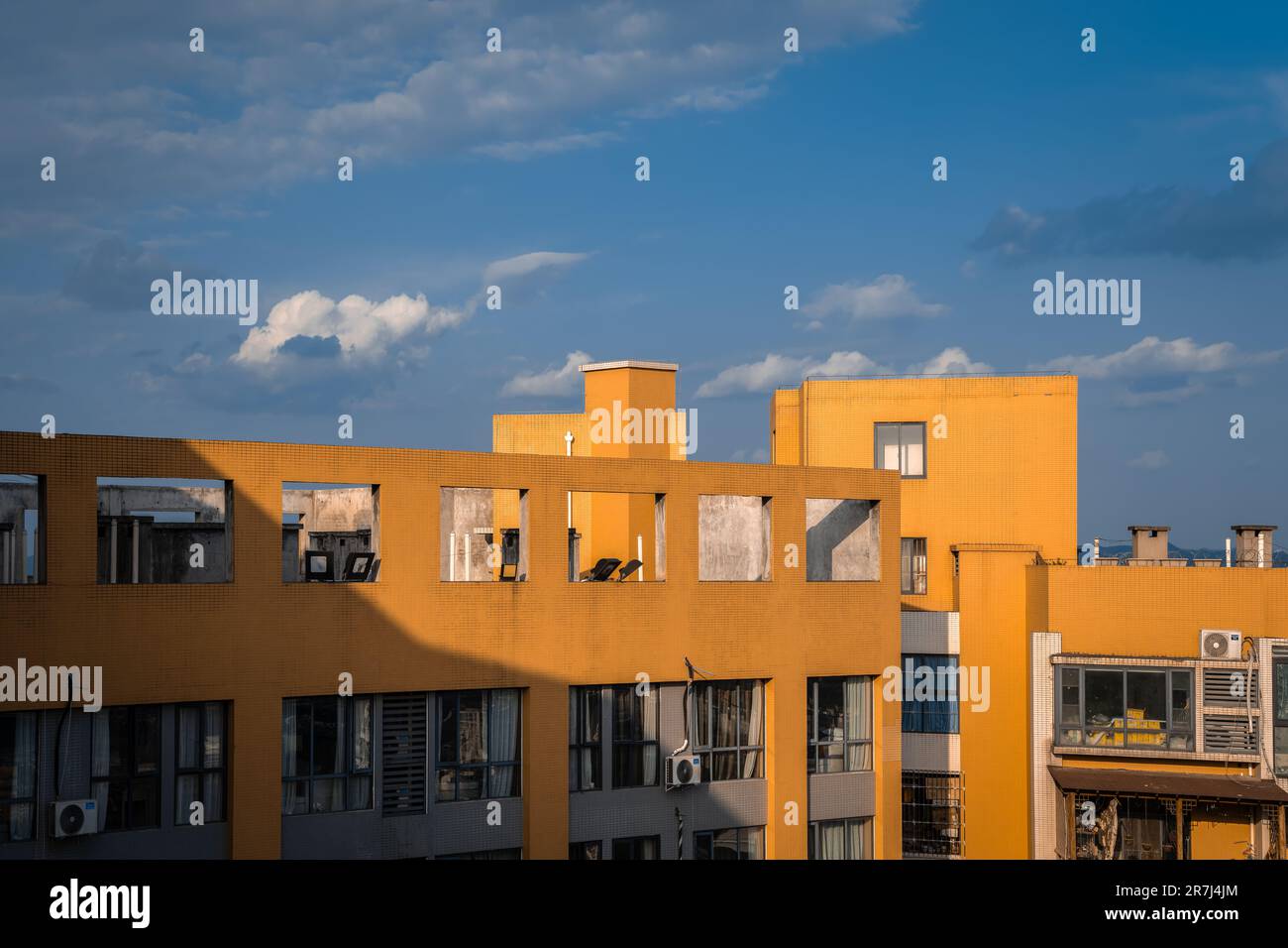 Sunset sunlight shining on the residential buildings in Chengdu Stock ...