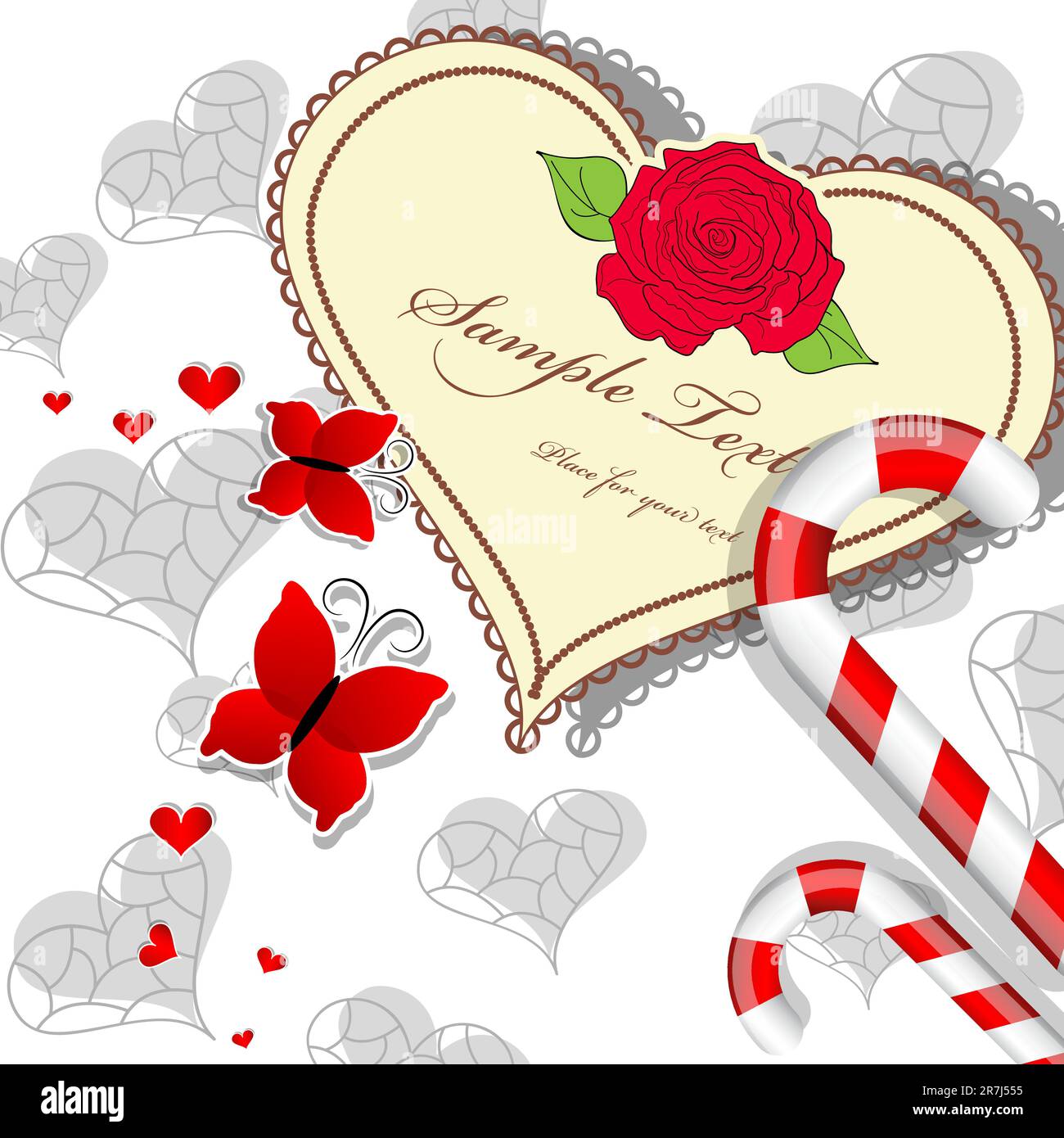 Vector picture with flowers, red butterflies and candies Stock Vector ...