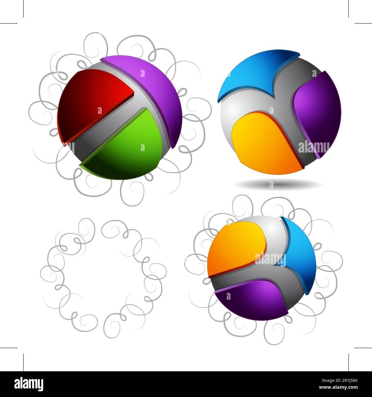 An image of a abstract 3d sphere icons with curly pen stroke background ...