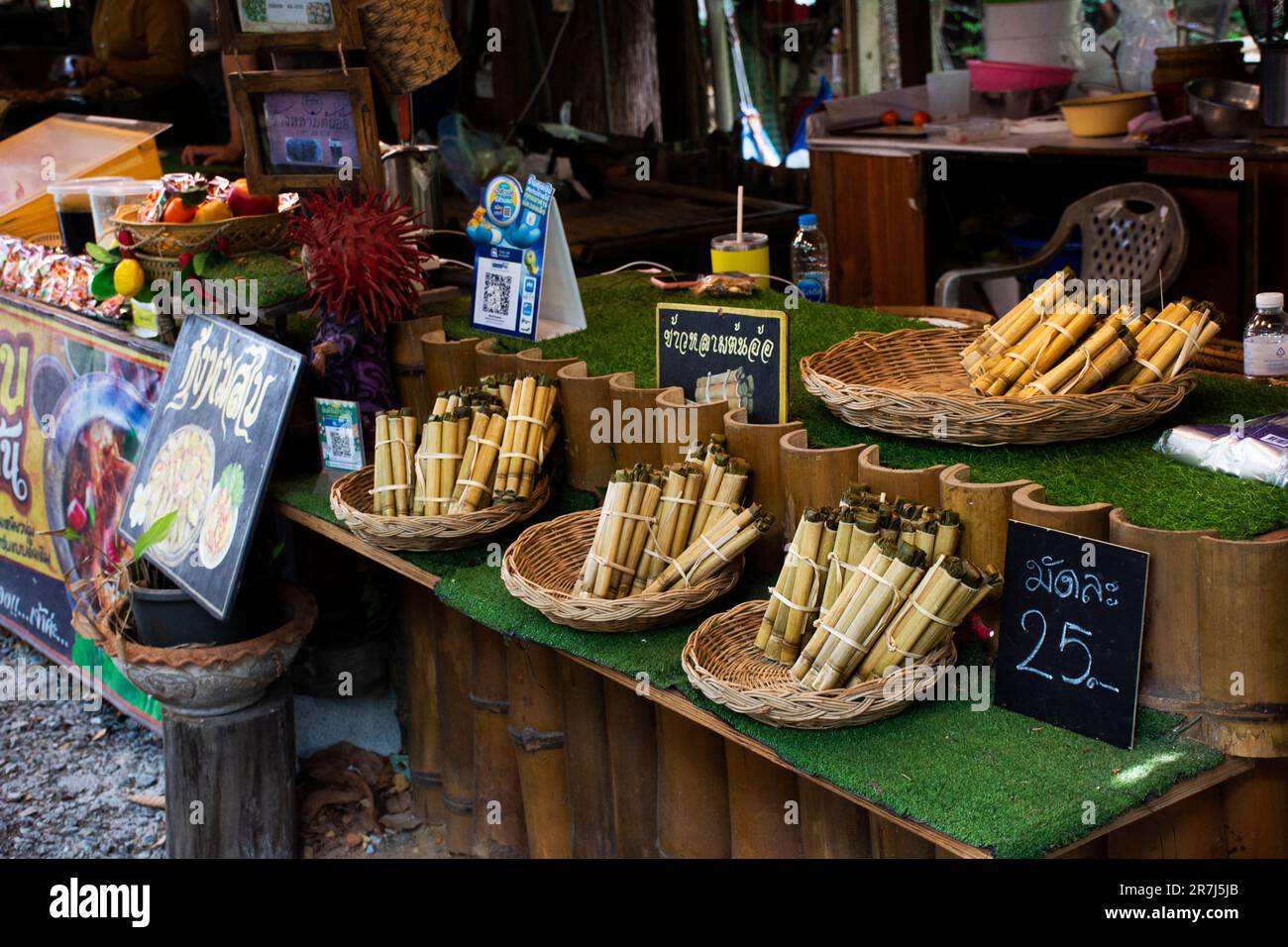 Hawker stall traditional thai people sale local products food in street ...