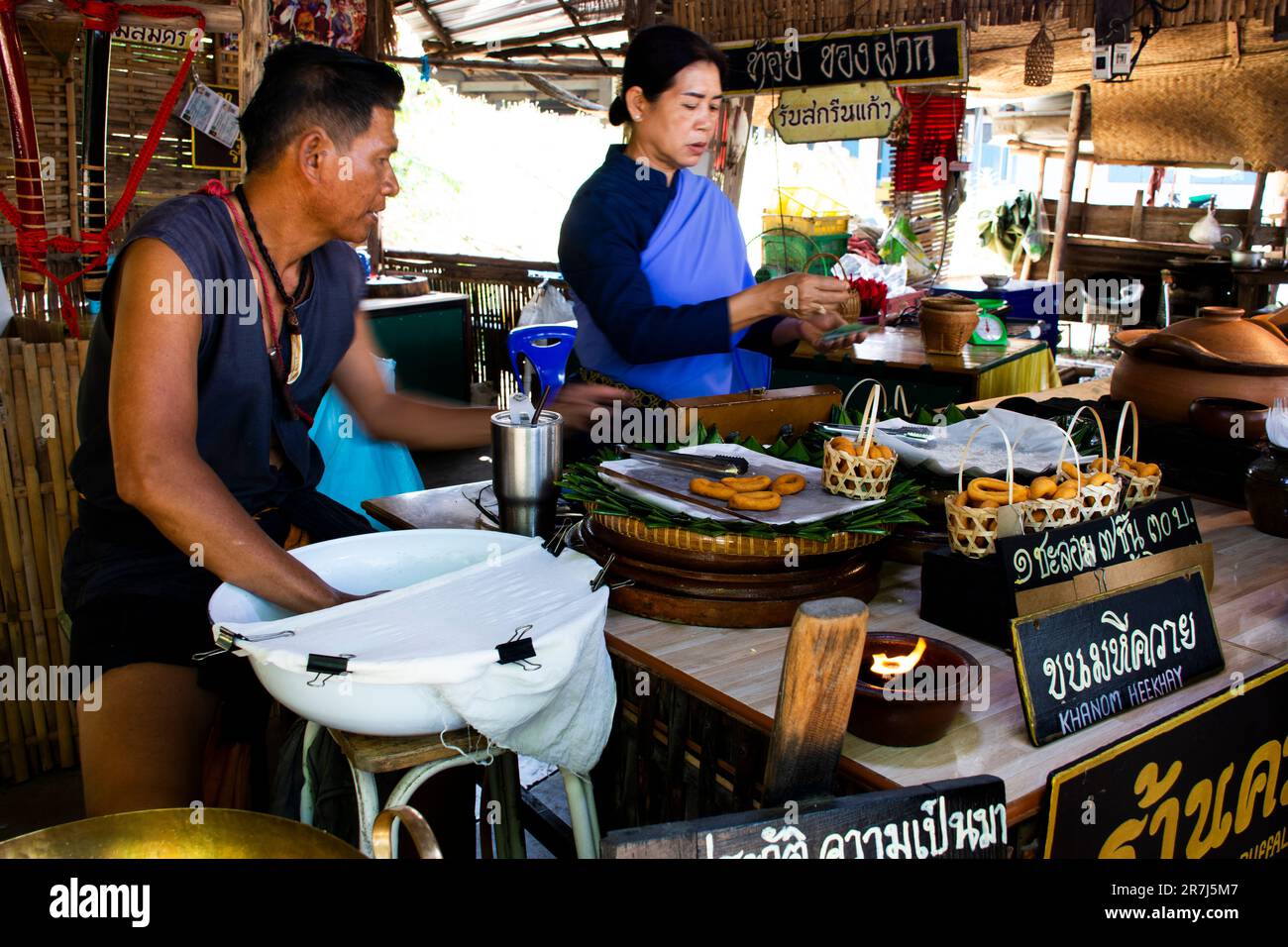 Hawker stall traditional thai people sale local products food in street ...