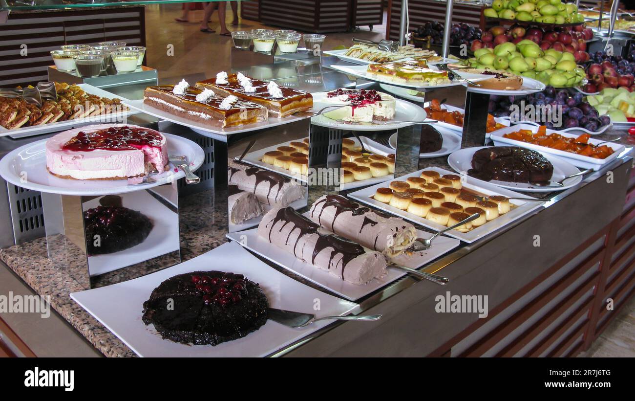 huge selection of varied food at self-service desks in Turkish hotels ...