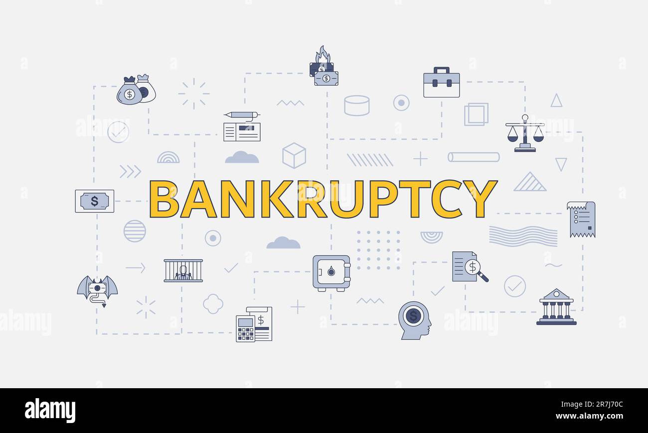 bankruptcy financial concept with icon set with big word or text on ...