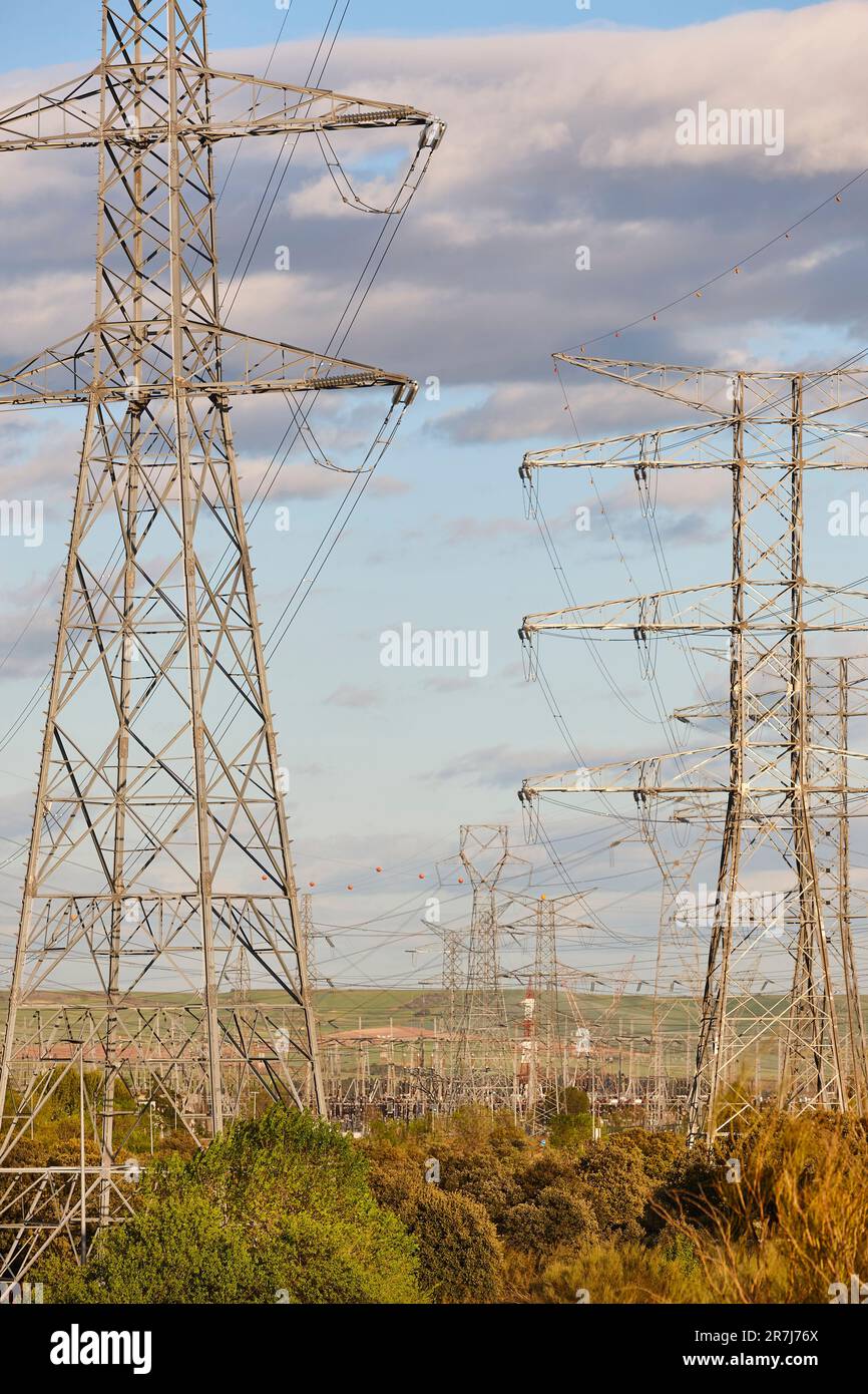 Power lines. Energy industry. Industrial electricity transmission ...
