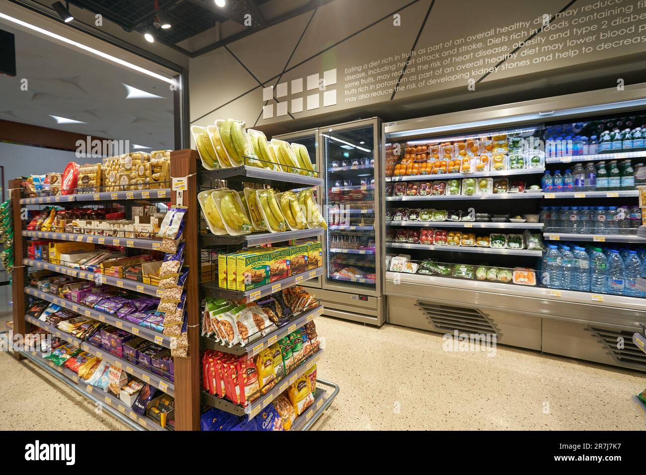 DOHA, QATAR - CIRCA MARCH, 2023: various food products displayed at Lulu Express convenience ...