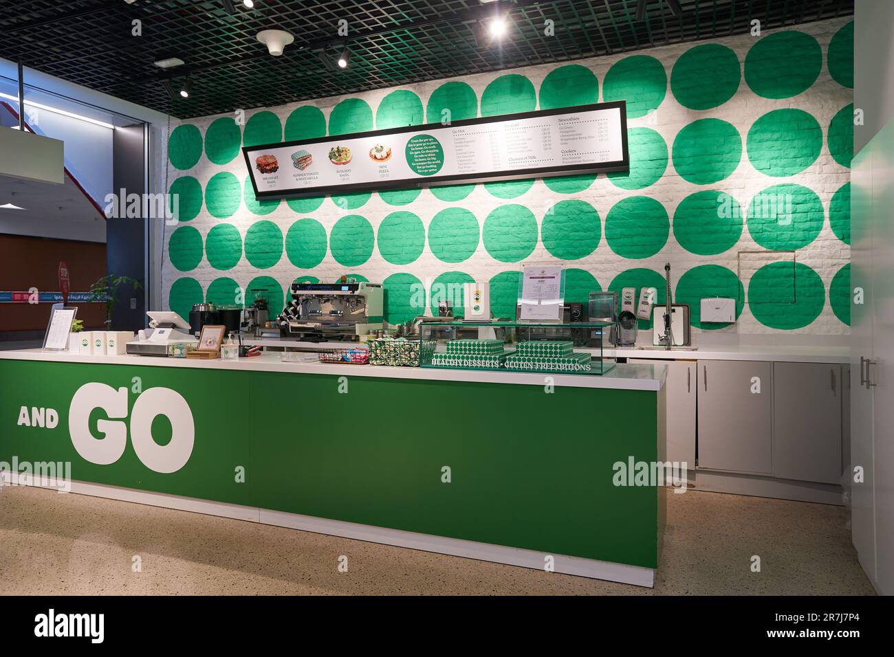 DOHA, QATAR - CIRCA MARCH, 2023: Green and Go, a takeaway style ...