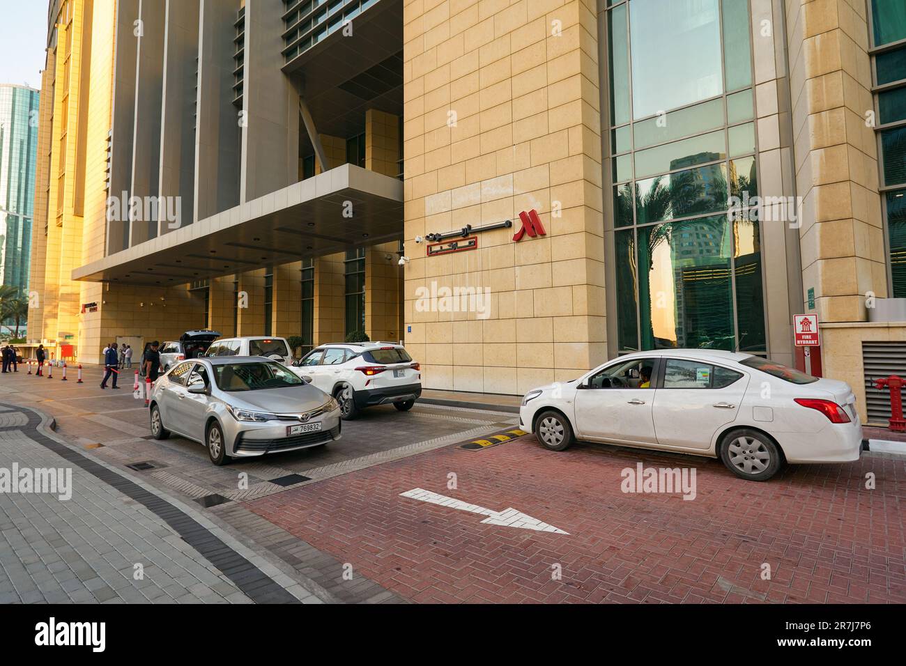 DOHA, QATAR - CIRCA MARCH, 2023: street level view of Marriott Marquis ...