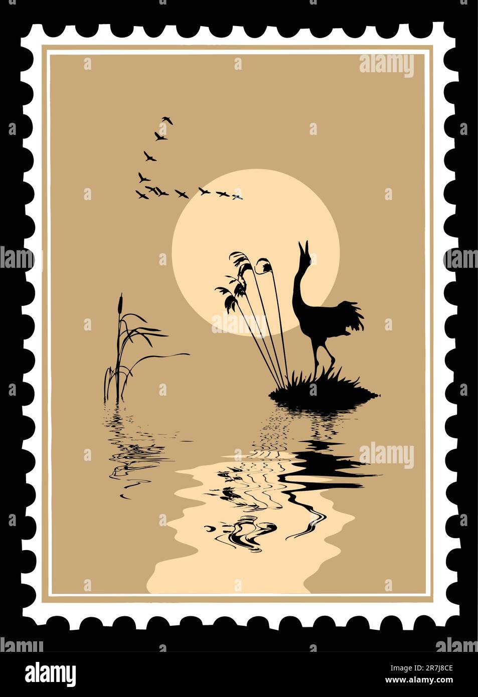 vector silhouette of the birds on postage stamps Stock Vector Image ...