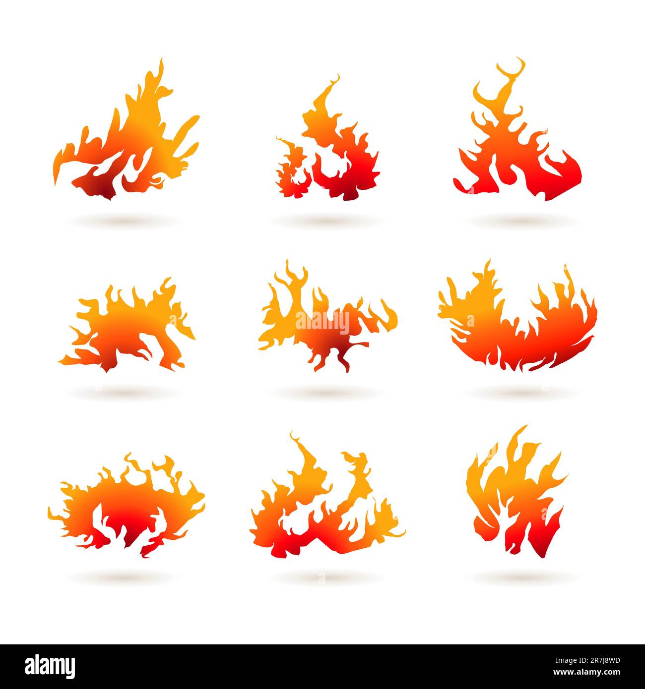 illustration of different shapes of fire on white background Stock ...