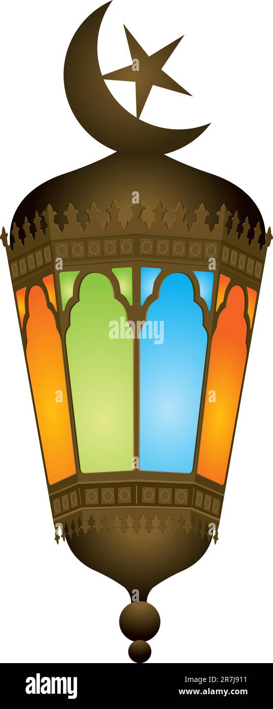Old style arabic lamp with moon crescent - vector illustration Stock ...