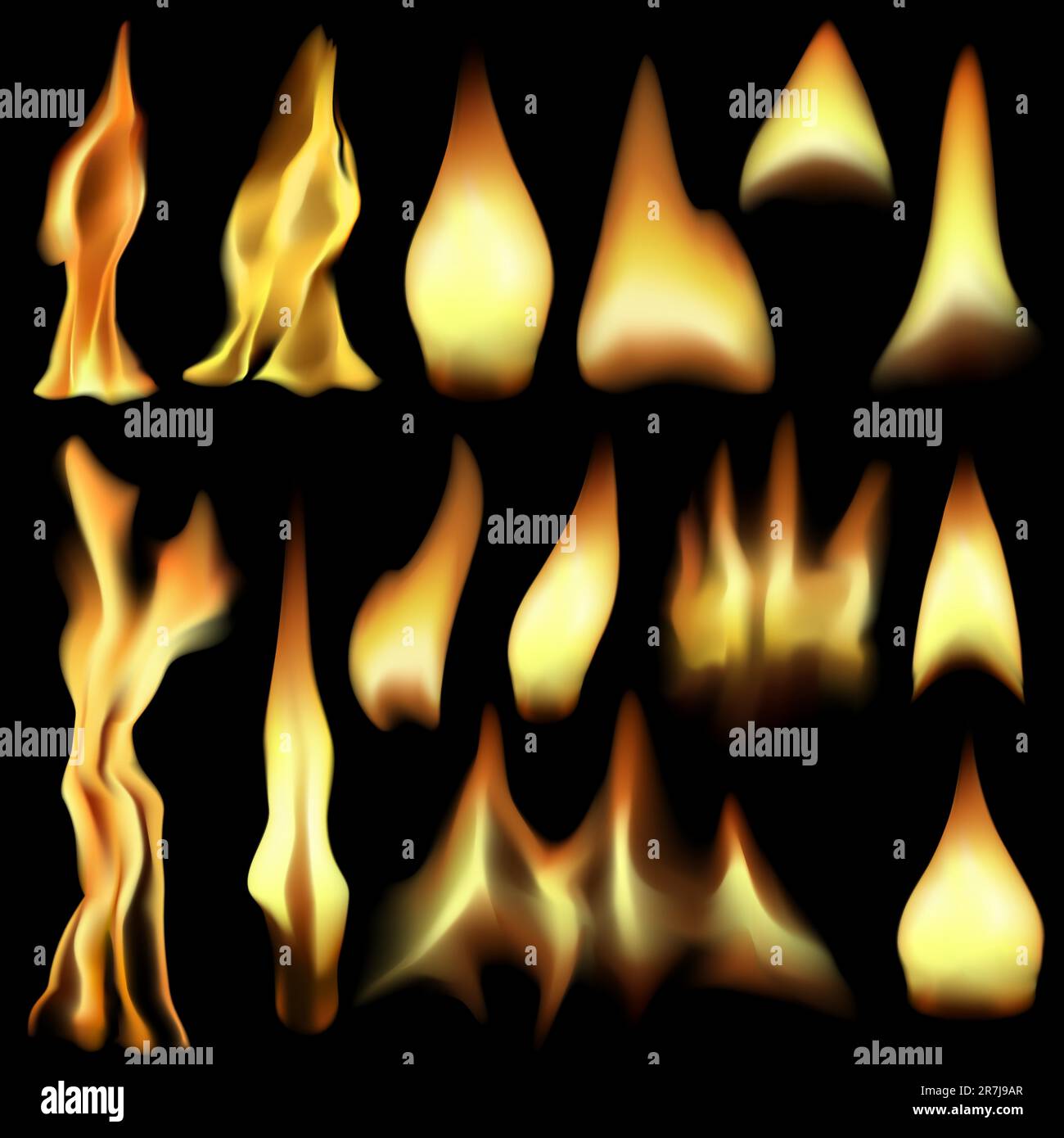 Set of editable vector flames made with gradient meshes Stock Vector ...