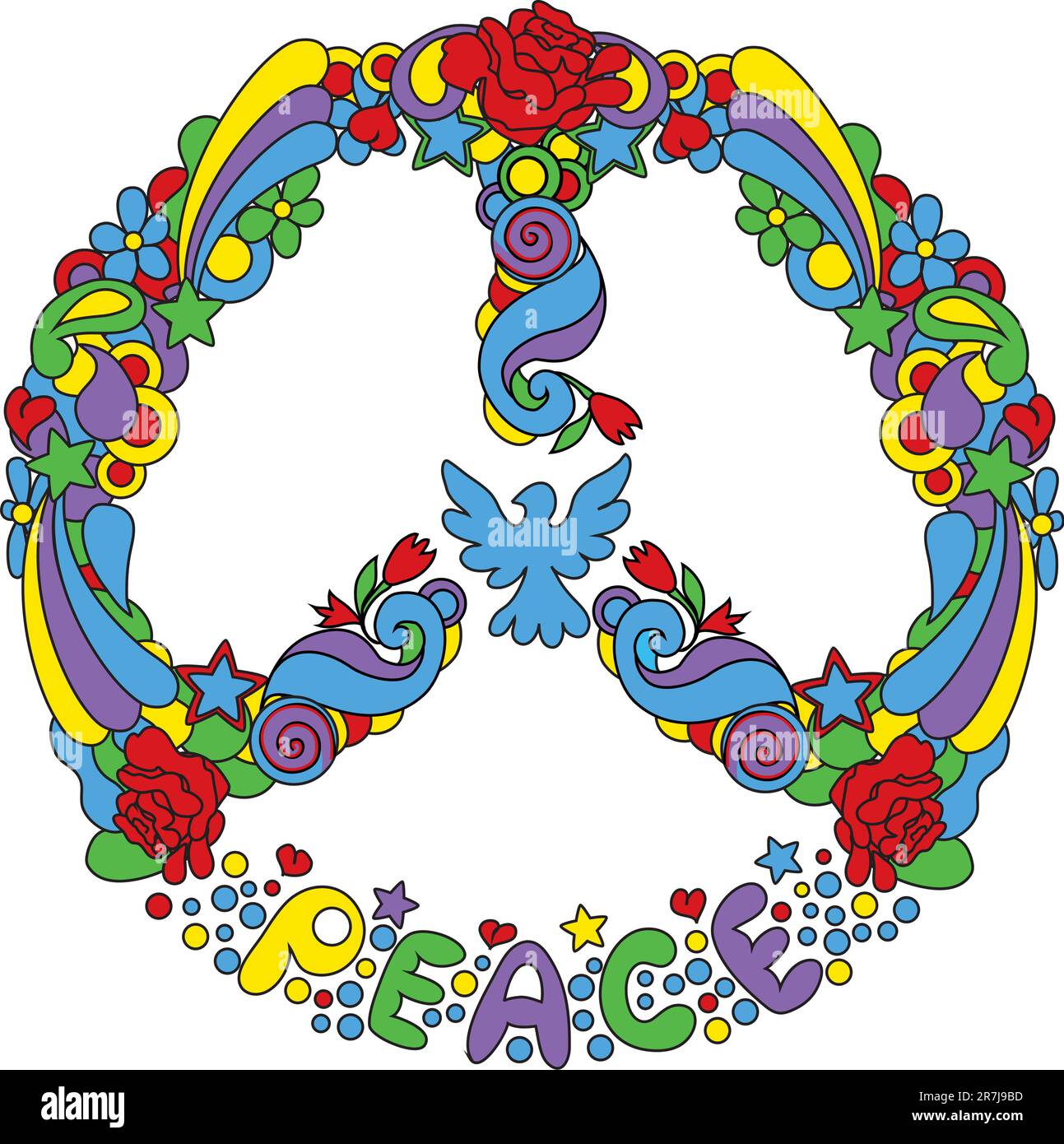 Peace symbol with flowers and stars pop-art style Stock Vector Image ...