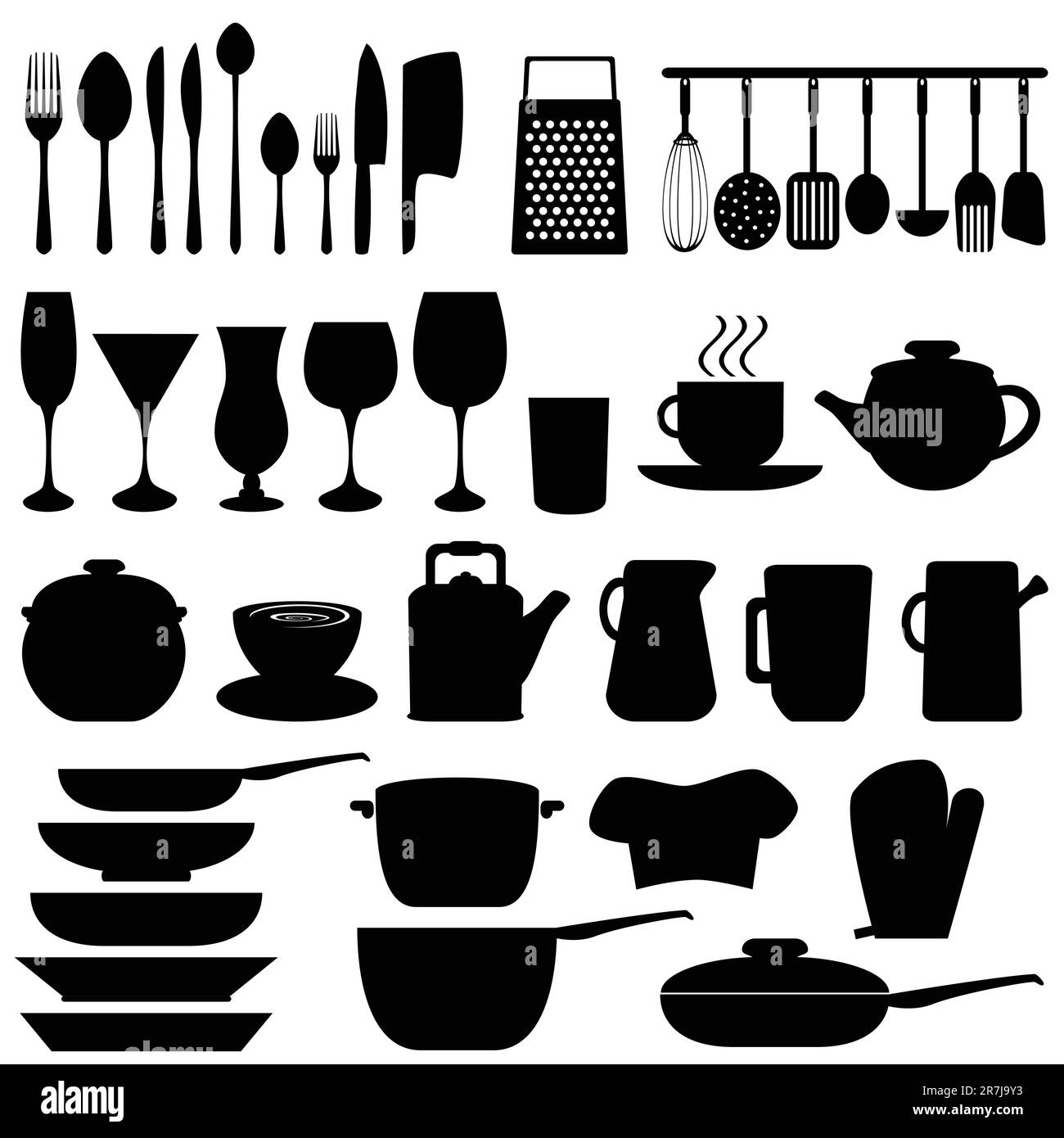 Kitchen objects and utensils in black Stock Vector Image & Art - Alamy