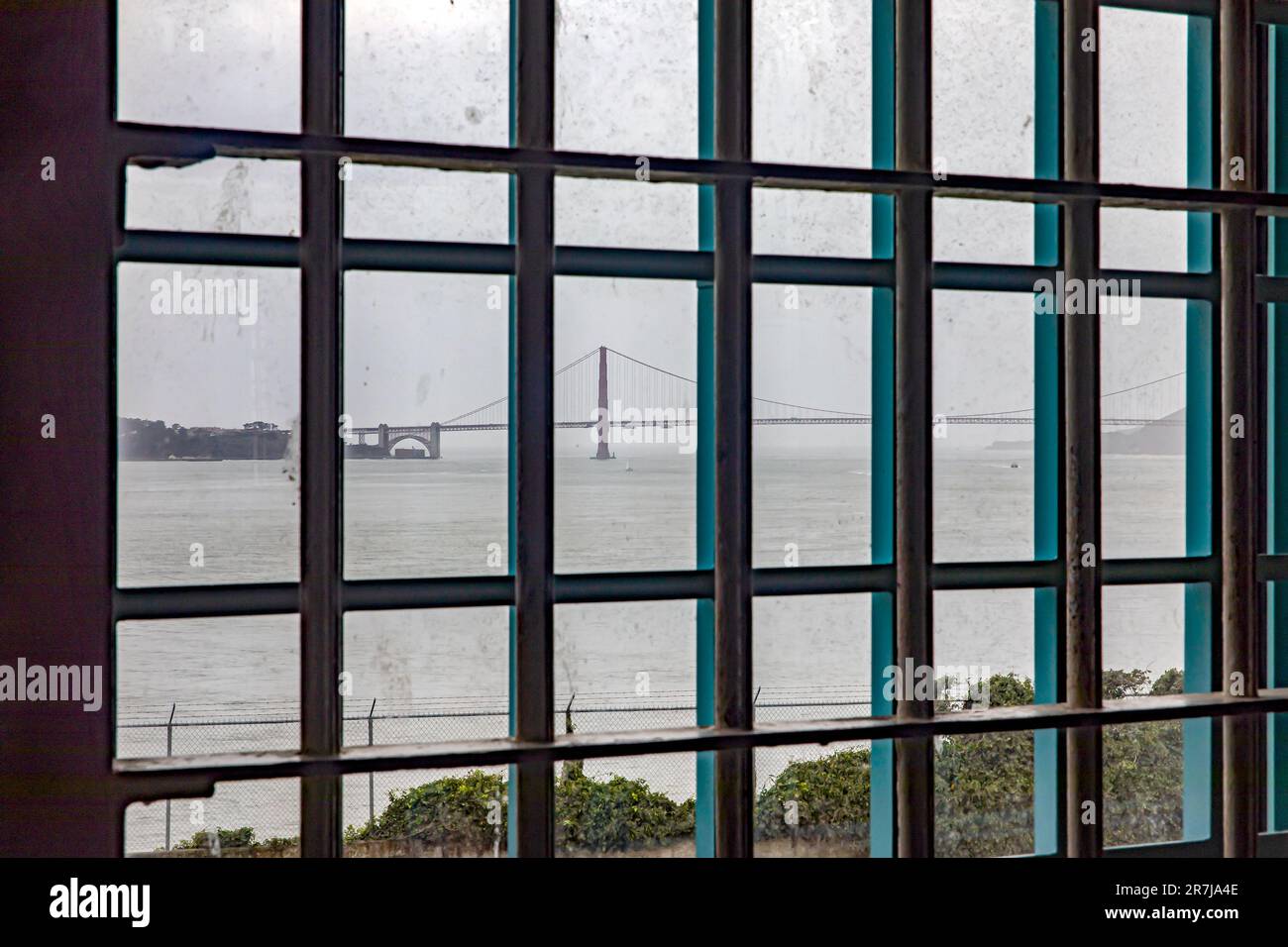 Looking at the Golden Gate Bridge from a window of the maximum security ...