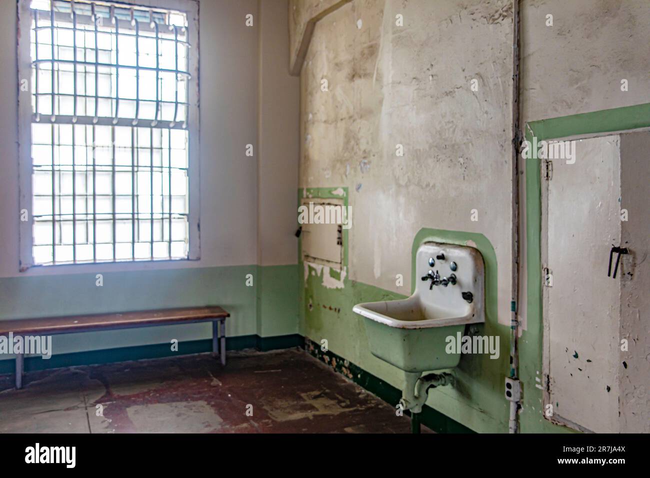 Sink in the bathroom of the maximum security federal prison Alcatraz ...