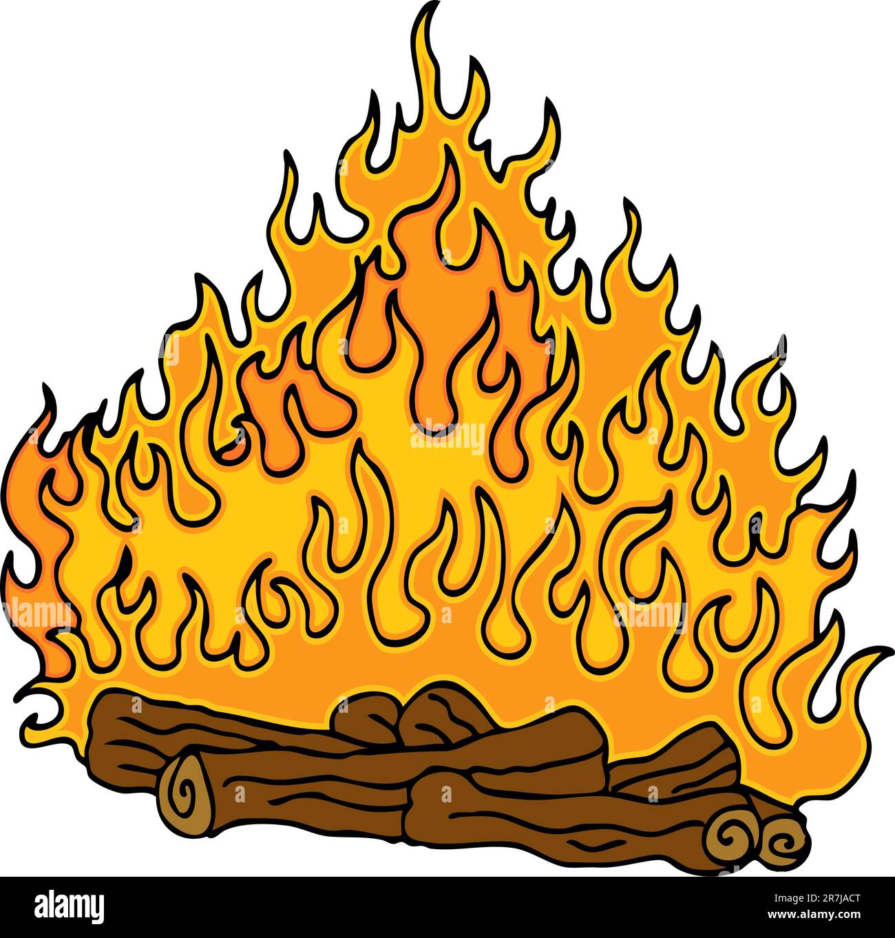 An image of a cartoon camfire with logs and flames Stock Vector Image ...