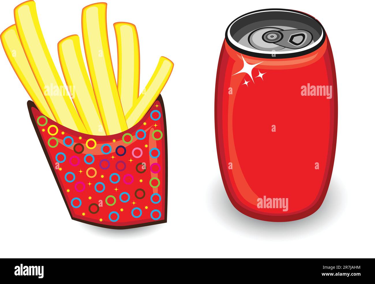 Illustration with french fries and red drink can on white Stock Vector ...