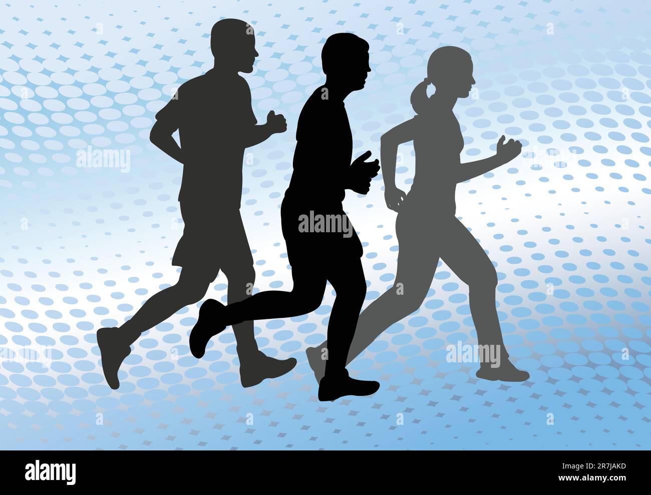 runners silhouettes on the abstract halftone background - vector Stock ...