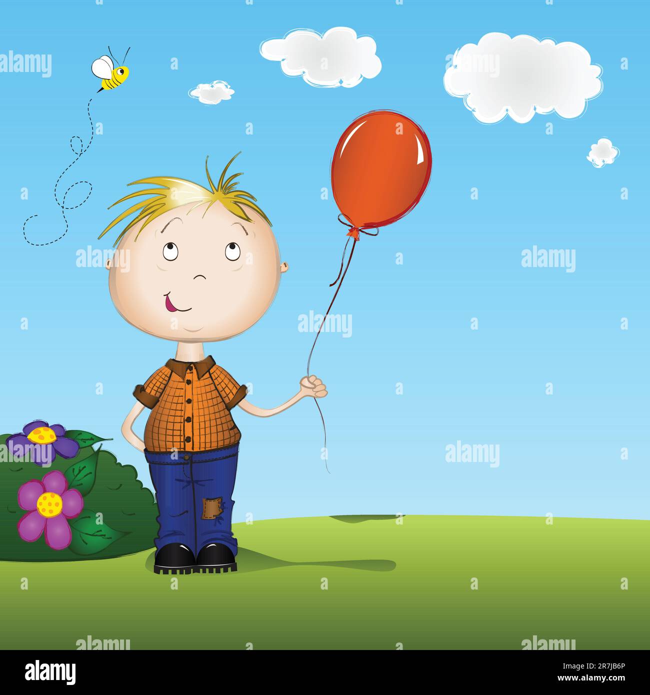 Happy boy holding balloon Stock Vector Images - Alamy
