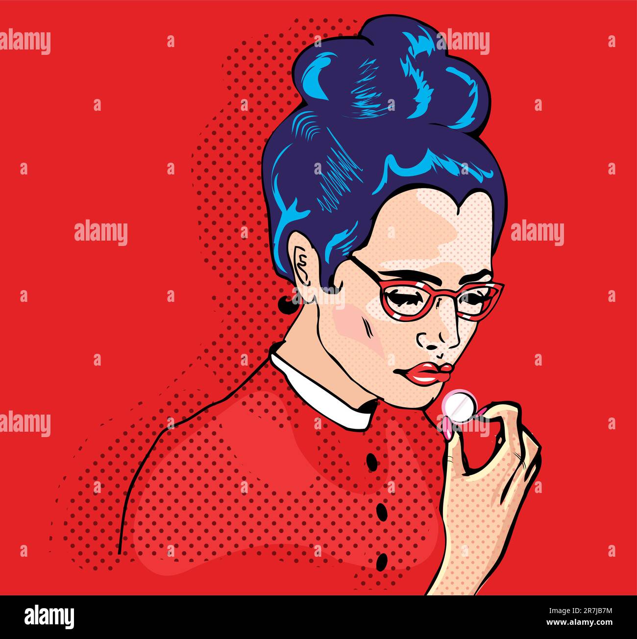 Woman eating a pill. Female contraceptive Pill in comic book pop art ...