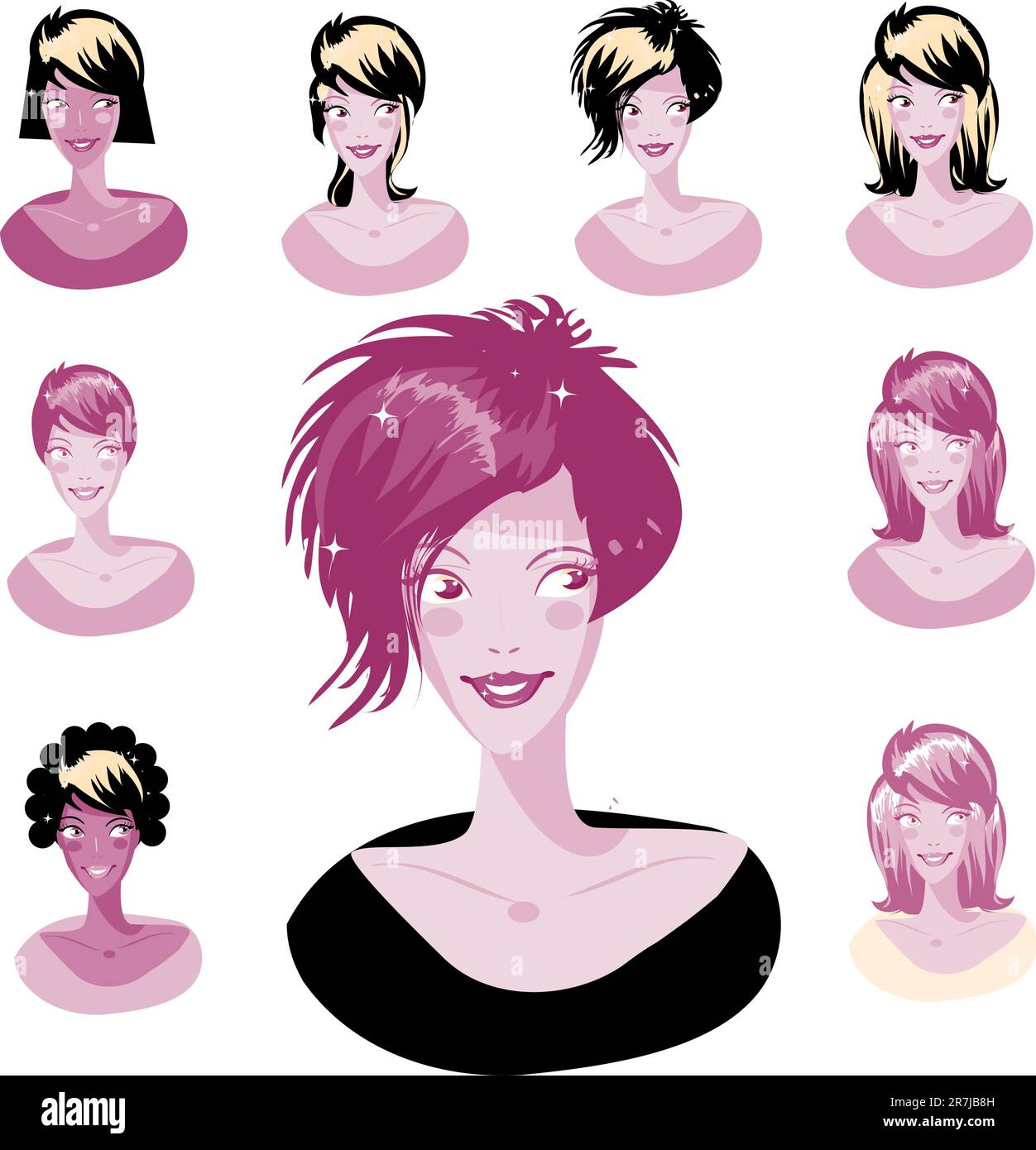 Cartoon avatar various girls faces - one of a series of similar images ...
