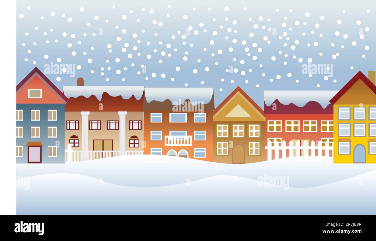 Snowy winter village village Stock Vector Images - Alamy