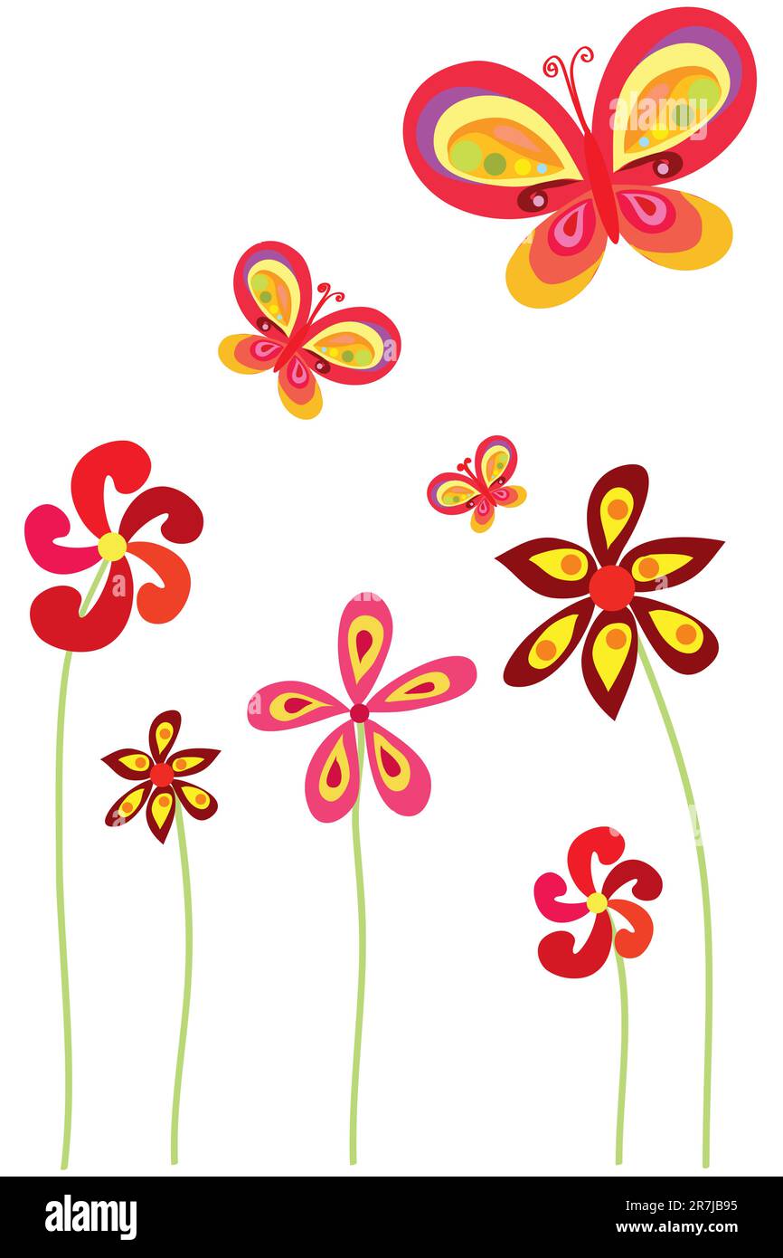 Vector flowers and butterfly on white background Stock Vector Image ...