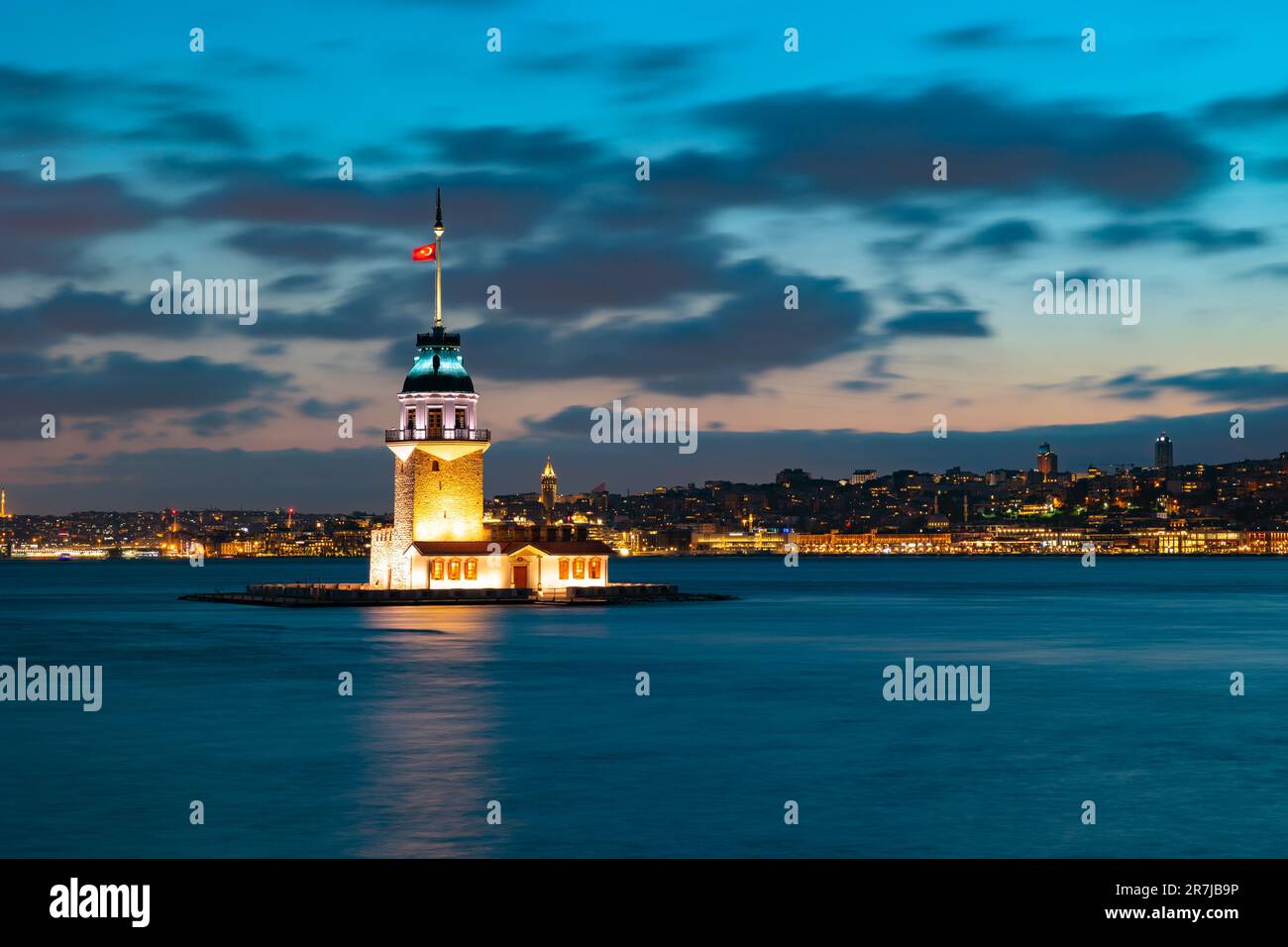 Kiz Kulesi or Maiden's Tower at night. Visit istanbul background photo ...
