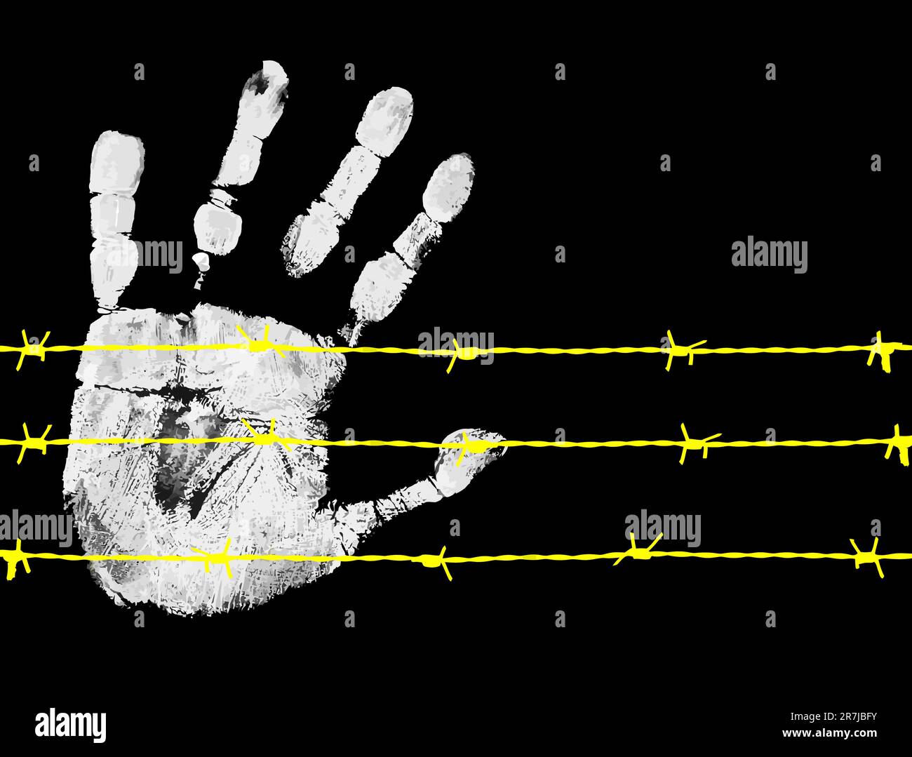 Barbed wire and hand, on black background, vector illustration Stock ...
