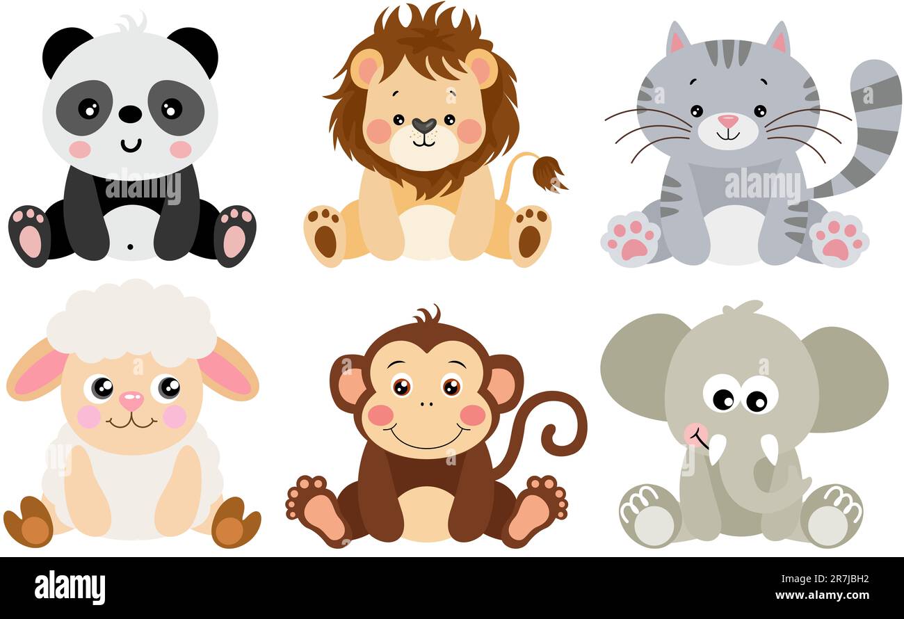 Set of digital elements with cute animals Stock Photo - Alamy