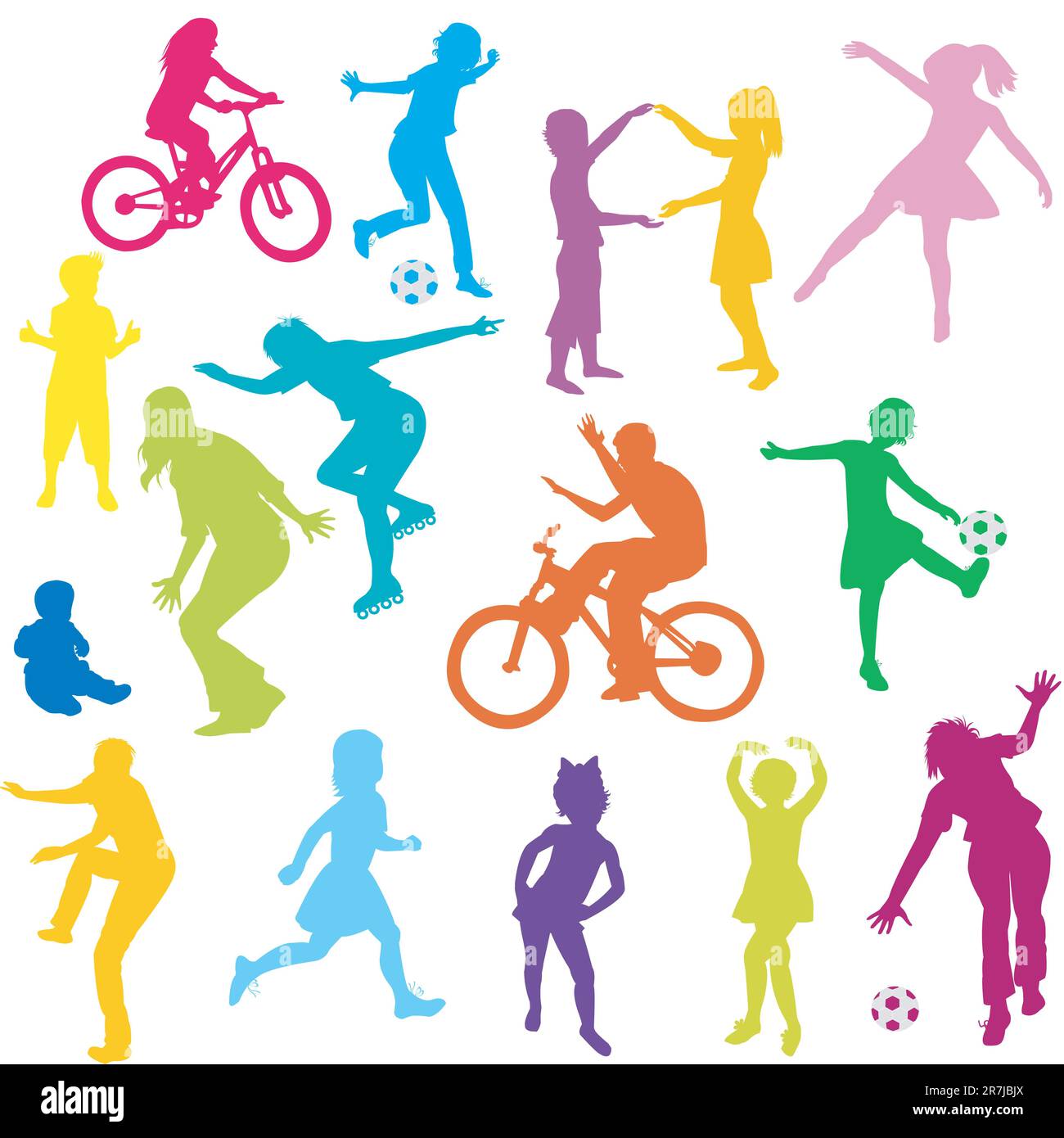 Colored children silhouettes playing Stock Vector Image & Art - Alamy