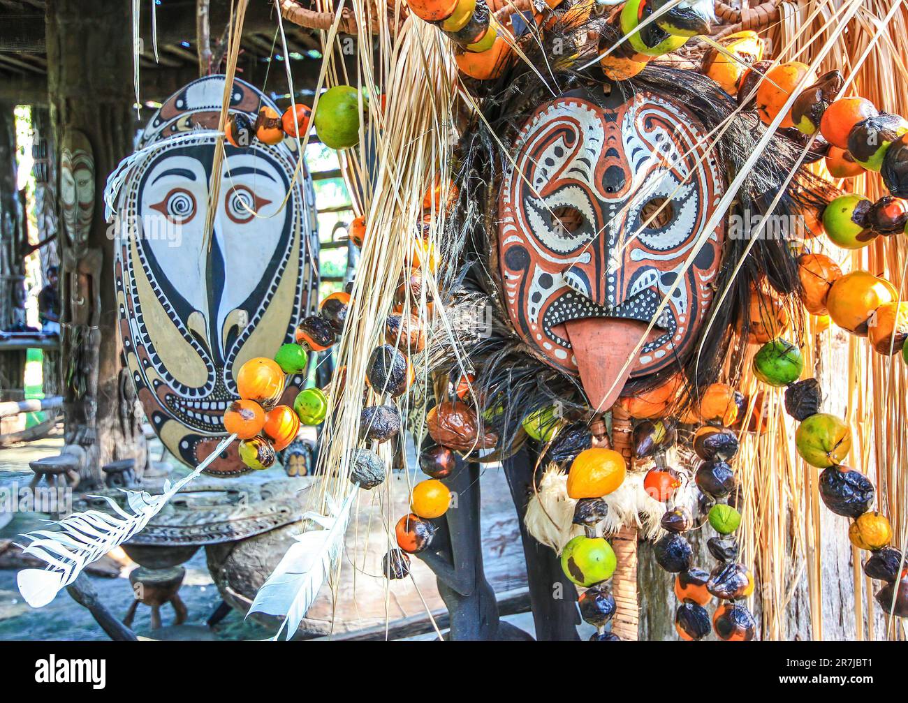 Colourful (wooded) faces Stock Photo - Alamy