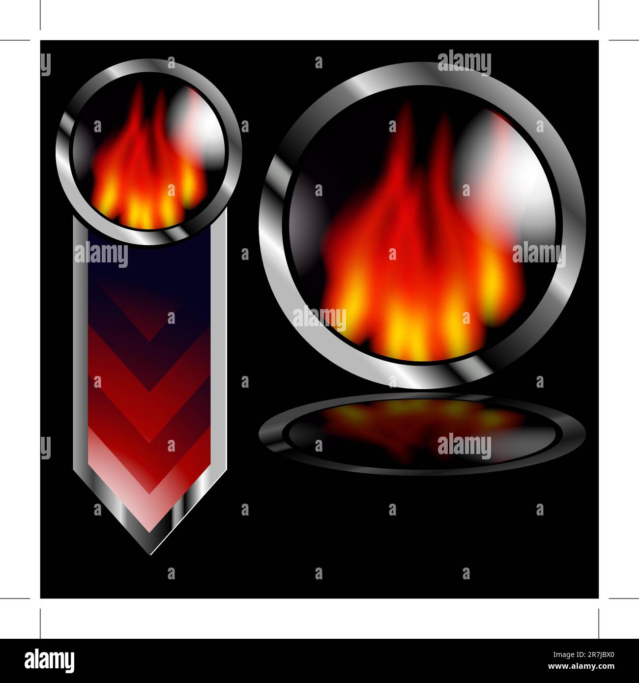 An image of a fiery flame arrow and button on a black background Stock ...