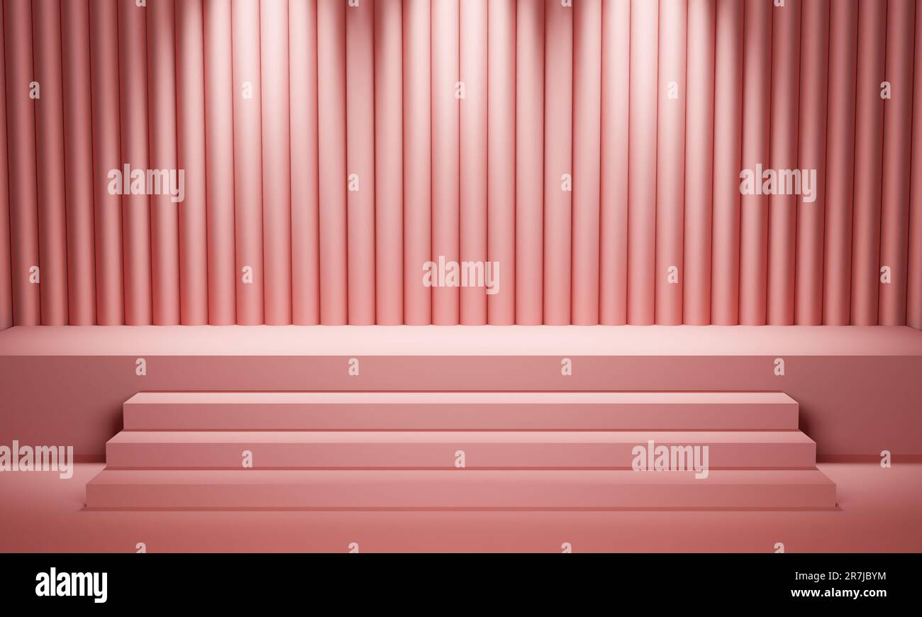 pink stage on curtain background 3d rendering Stock Photo - Alamy