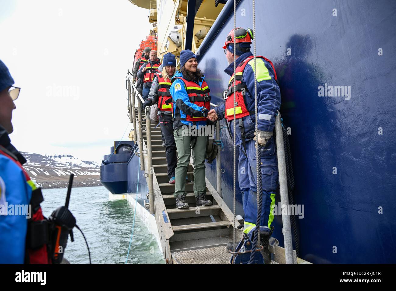 Crown Princess Victoria leaving the icebreaker Oden in Svalbard on June ...