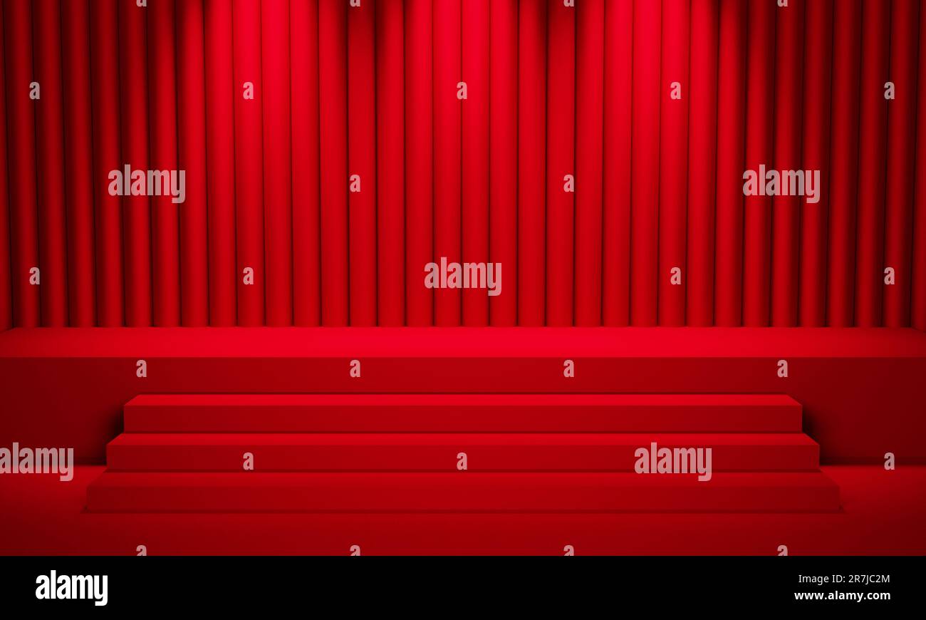 red stage on curtain background 3d rendering Stock Photo - Alamy