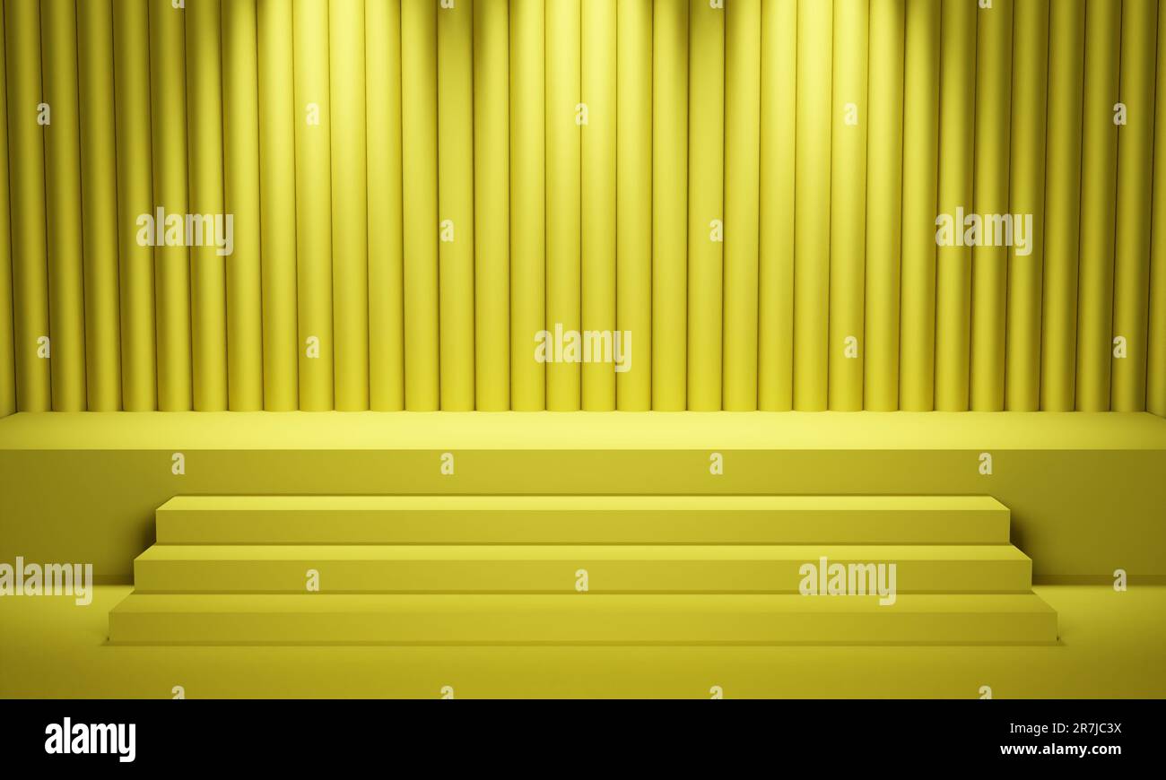 yellow stage on curtain background 3d rendering Stock Photo - Alamy