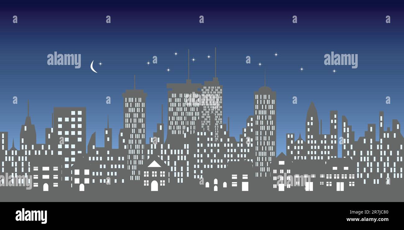 Urban skyline with buildings and skyscrapers at night Stock Vector ...