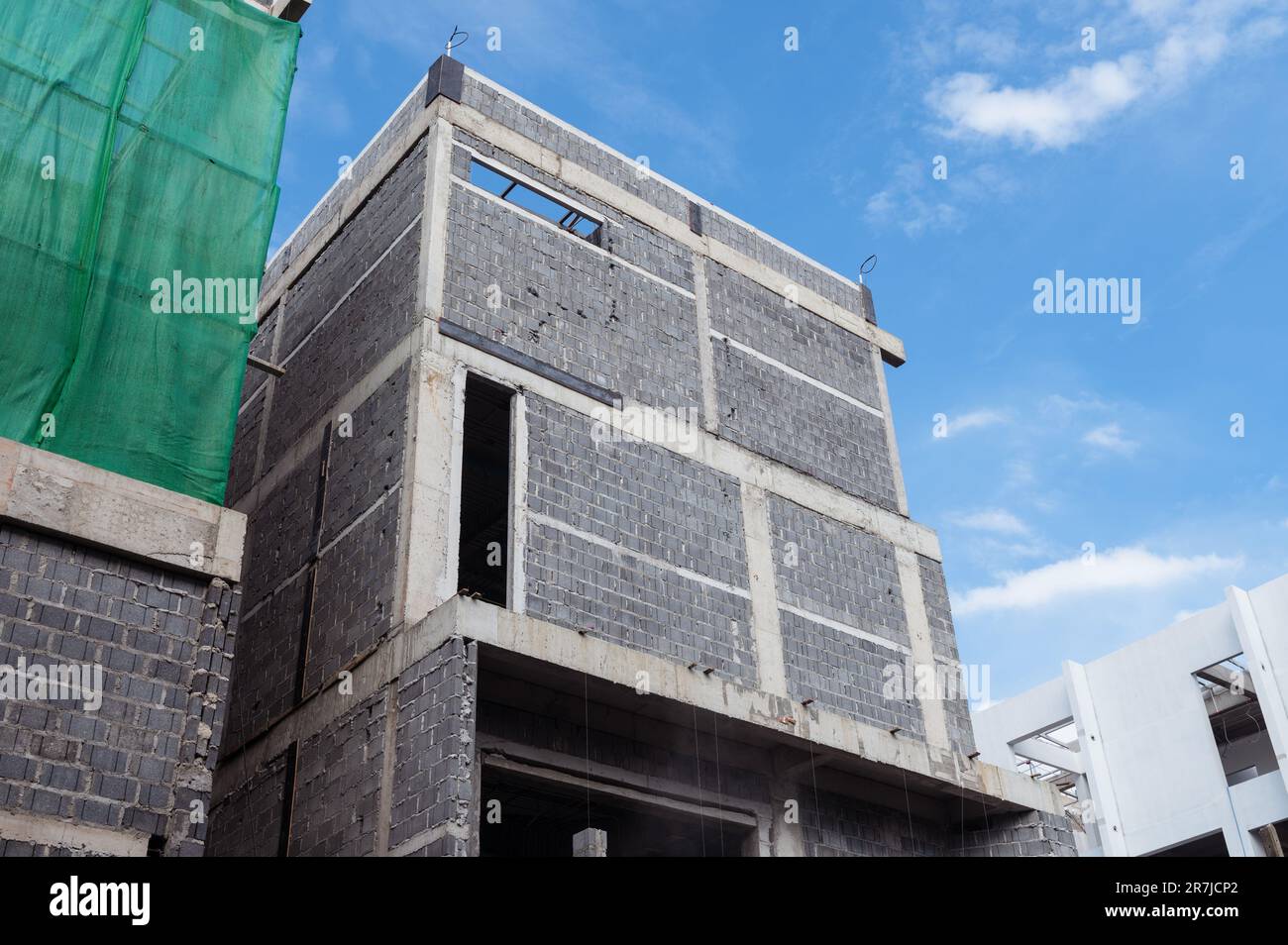 Unfinished private home of ceramsite concrete blocks on a construction ...