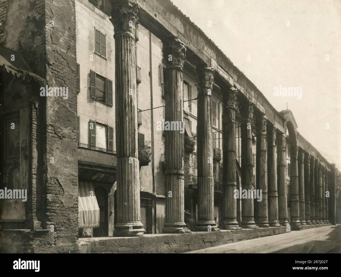 View of the Columns of San Lorenzo, ancient Roman ruins in Milan, Italy ...