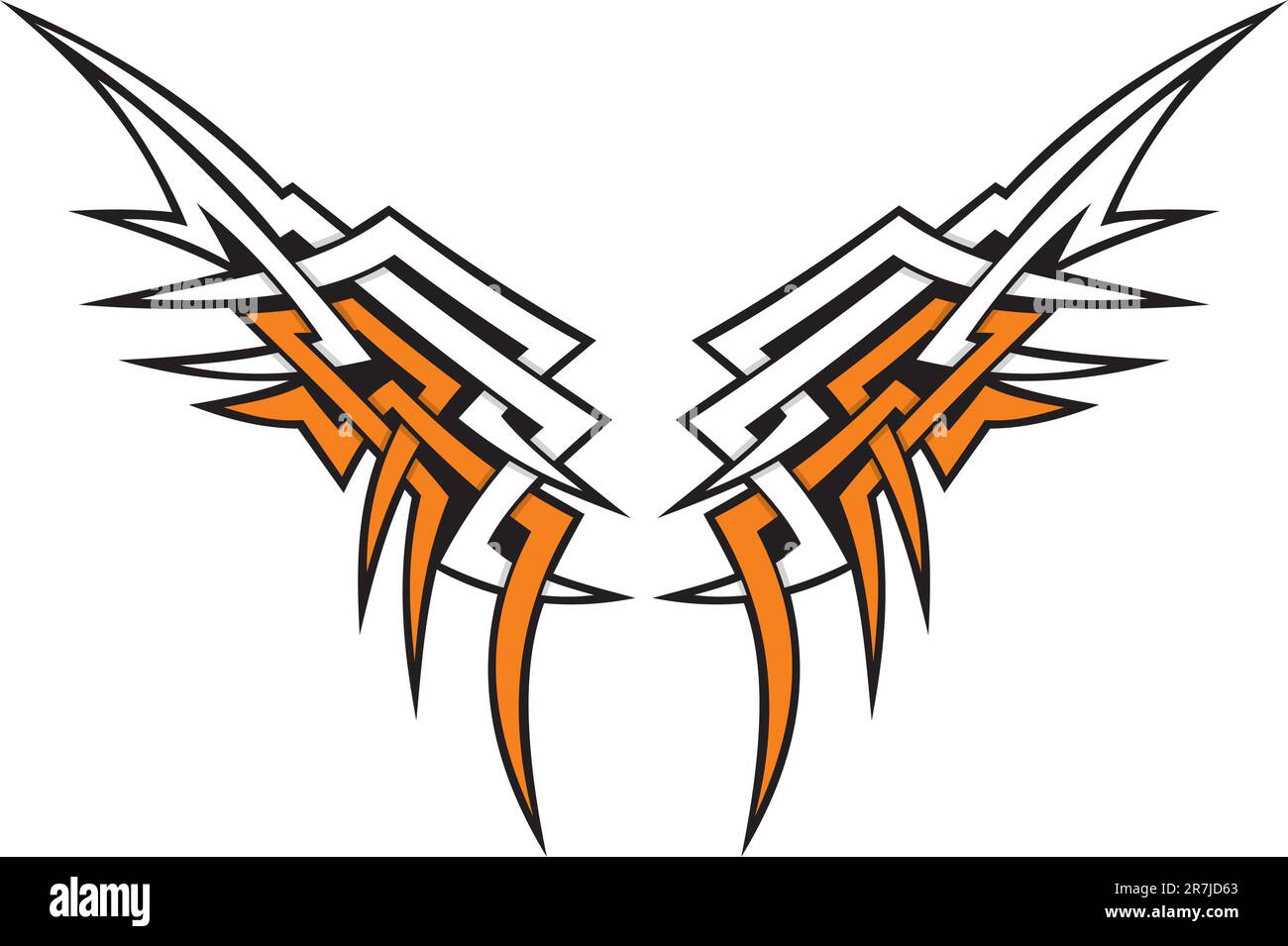 Tribal style wings icon tattoo in orange and white Stock Vector Image ...