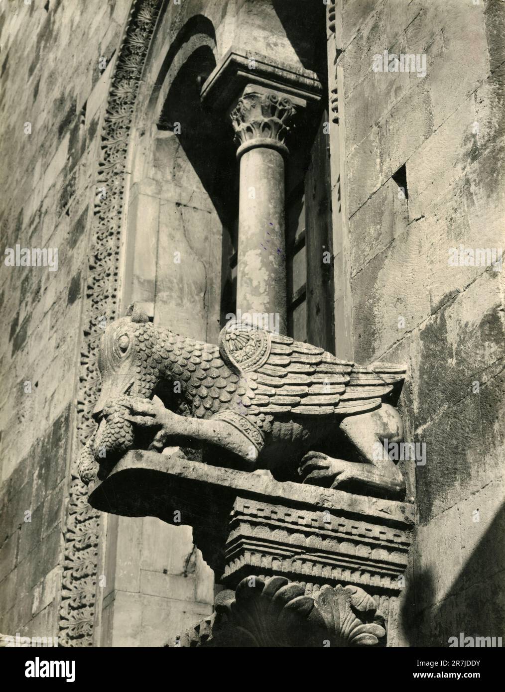 The Chimera in a large side window of the crossing, Bari cathedral ...