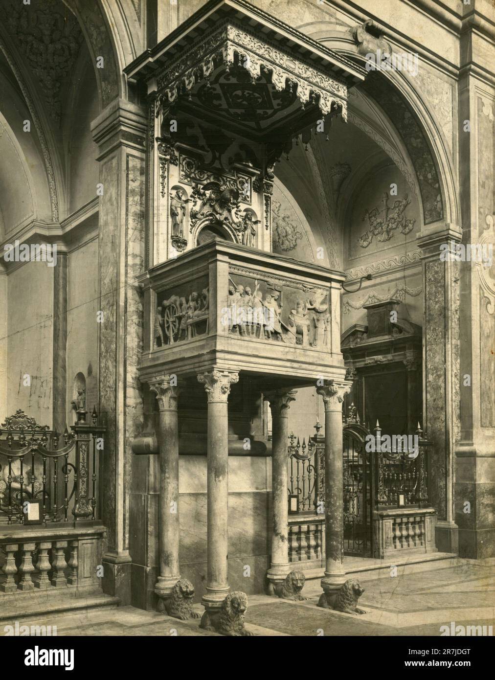 The pulpit inside the church of Santa Chiara, Naples, Italy 1900s Stock ...