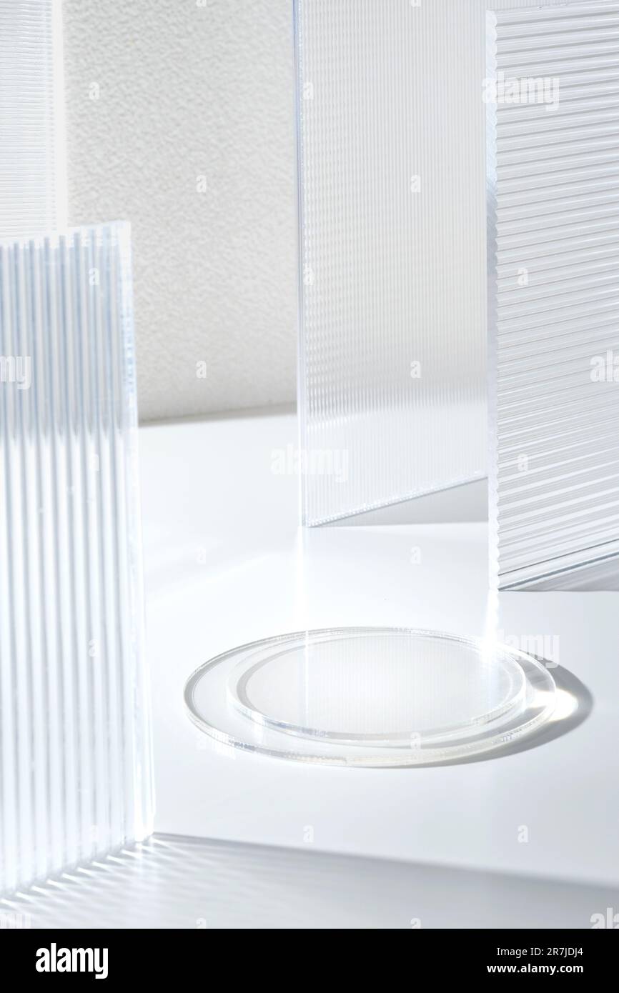 Transparency pedestal product display high key white background of ...