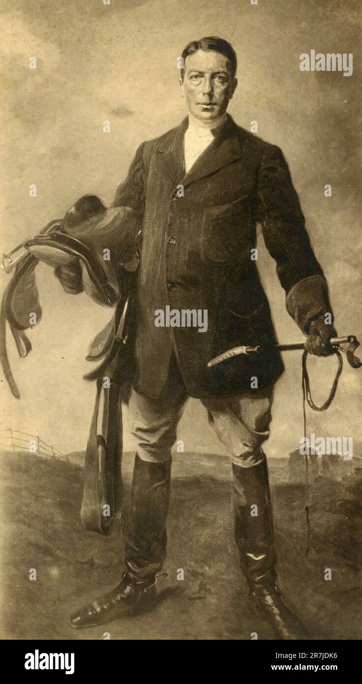 Portrait of a man holding a saddle and a whip, painting by artist count ...