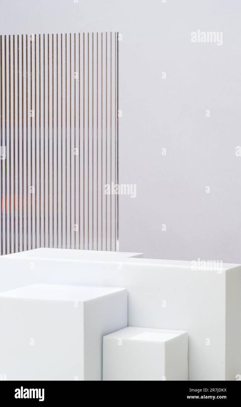 White block pedestal product display grey background with modern ...