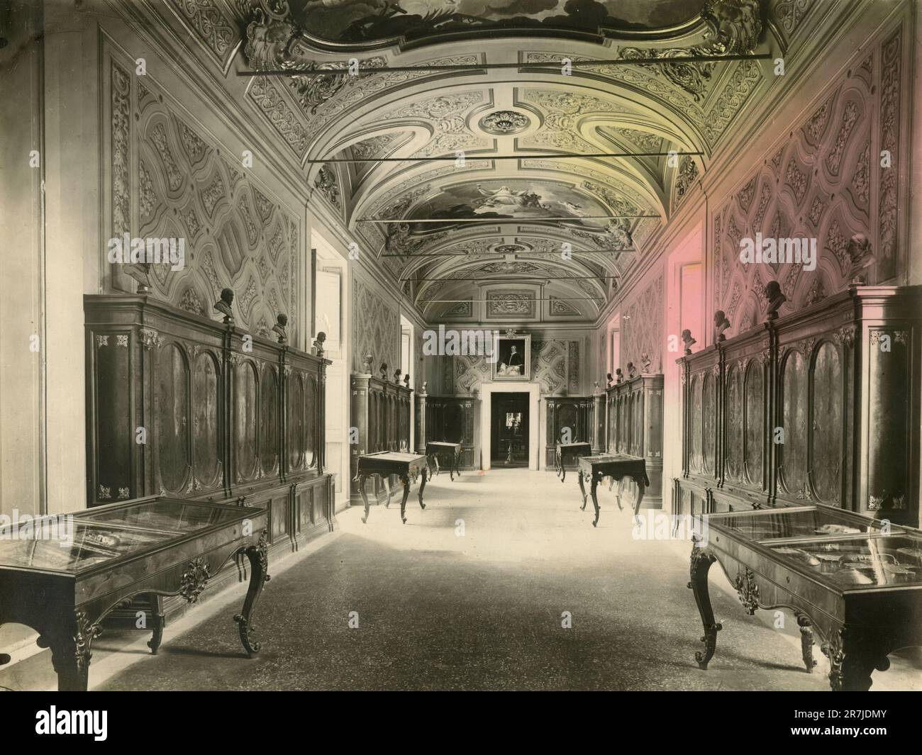 View of the hall in Museo Sacro at the Vatican Library, 1900s Stock ...