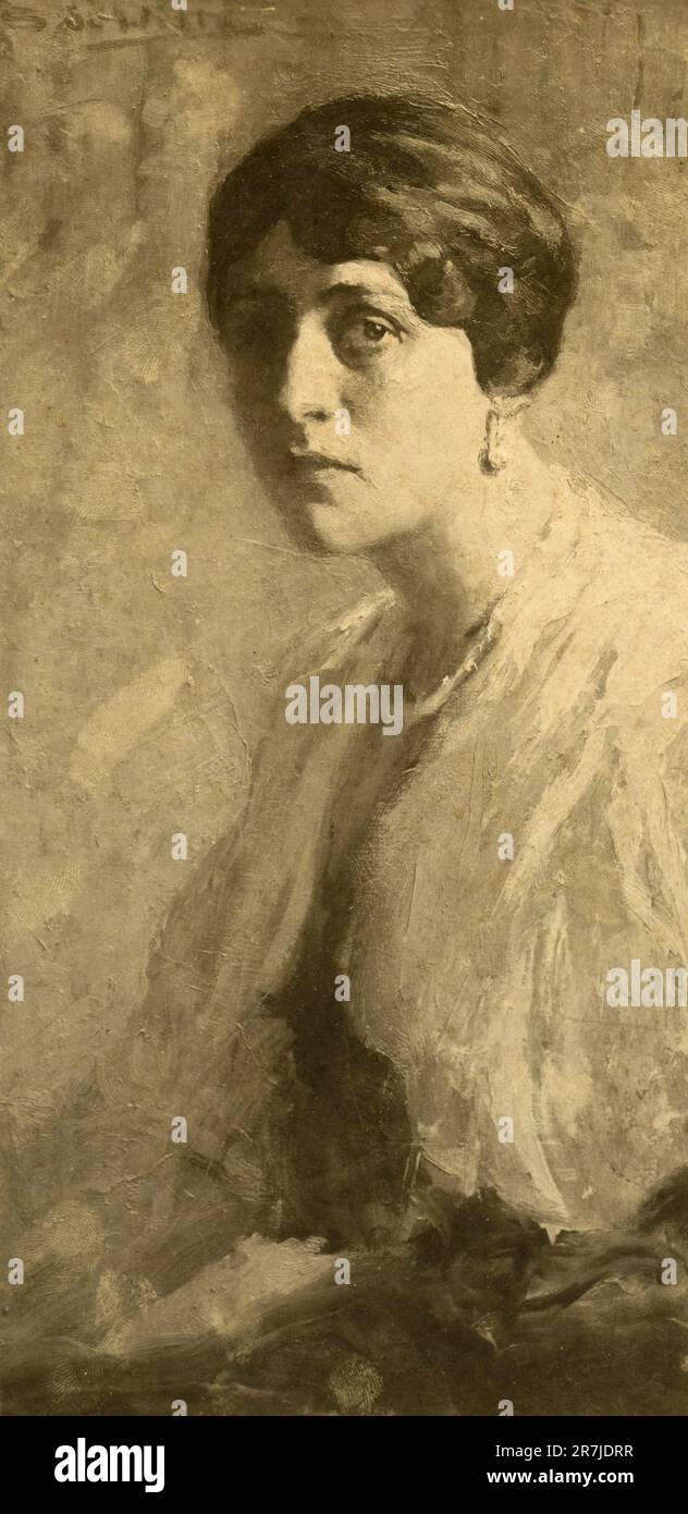 Portrait of a woman with short hair, painting by artist count Stanislao ...
