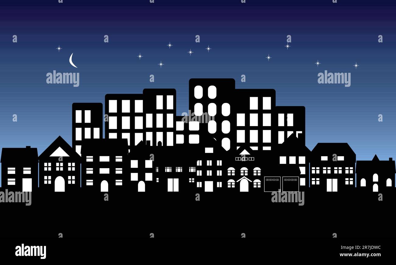 Night fall on urban and suburban buildings Stock Vector Image & Art - Alamy